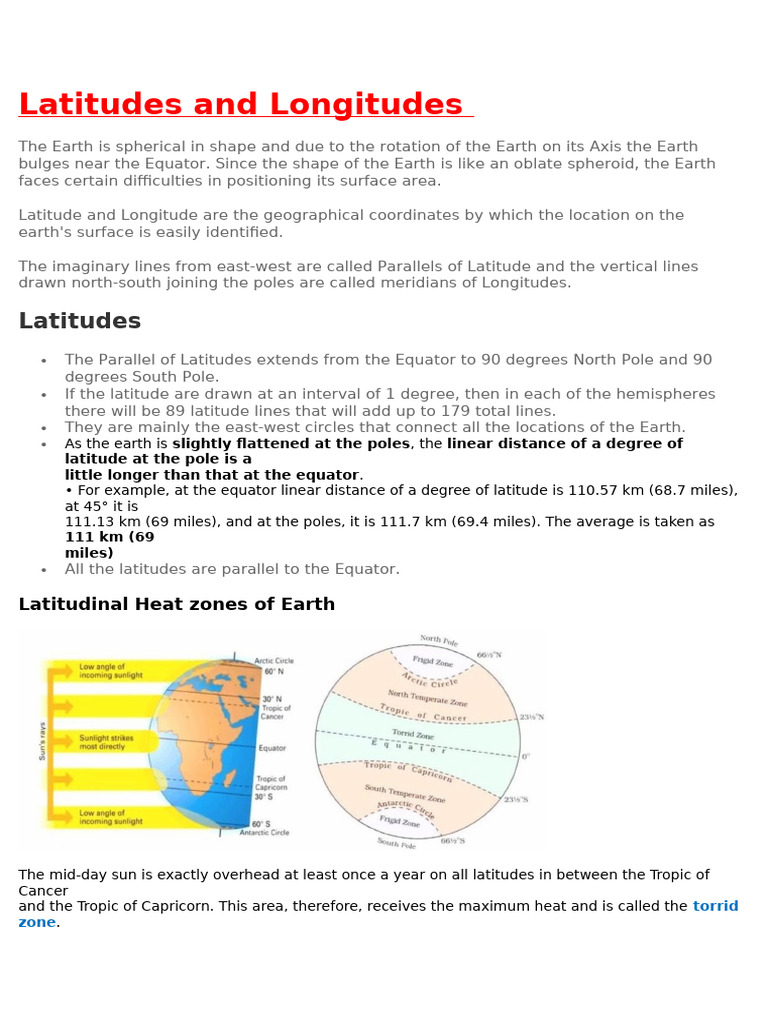 Latitudes and Longitudes | PDF