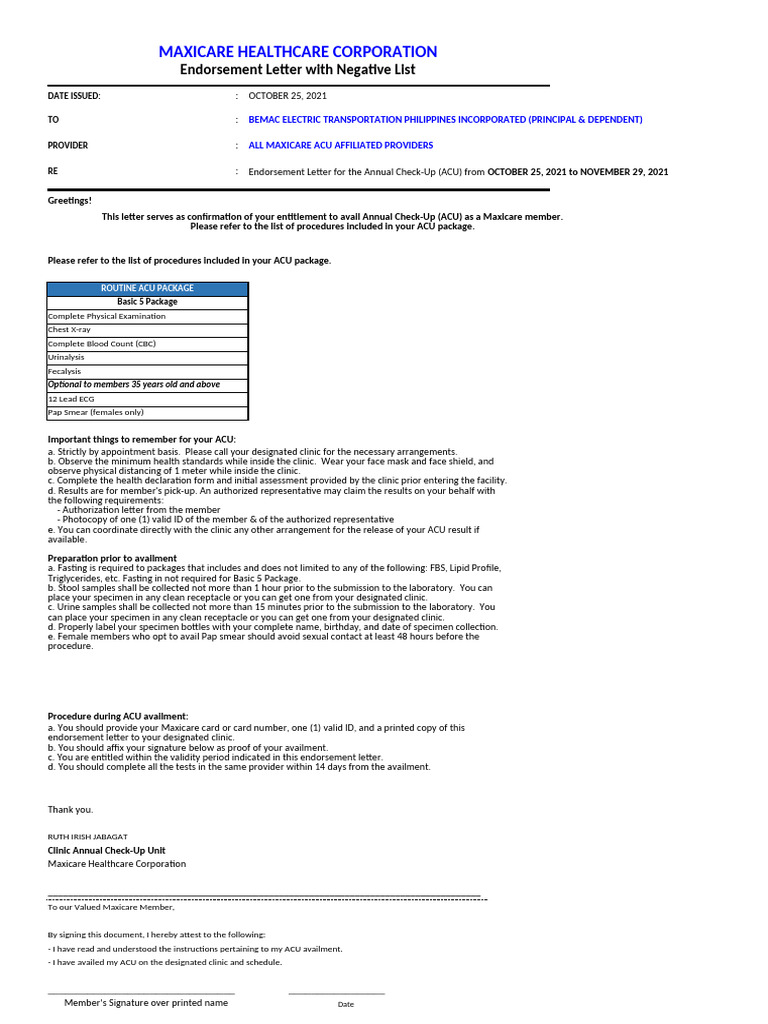 MAXICARE LOA - ACU | PDF