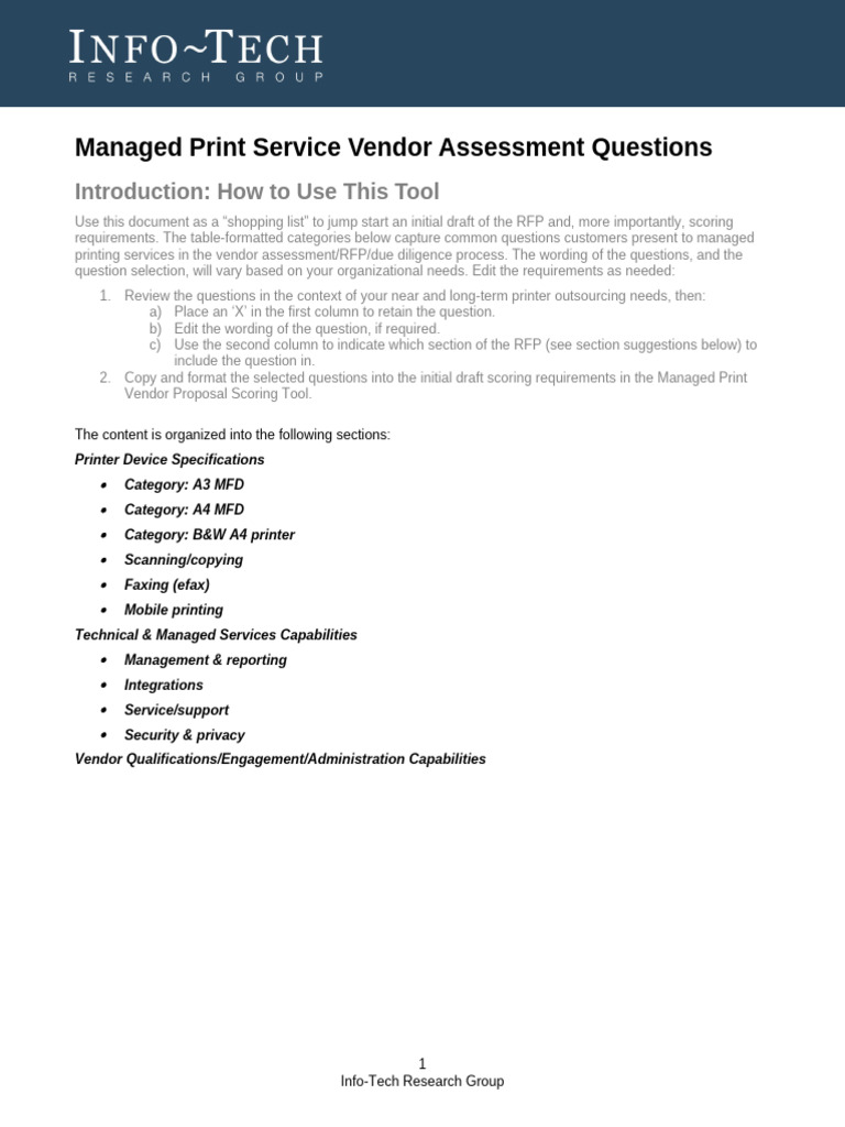 Manufacturing Vendor Assessment Questions | PDF
