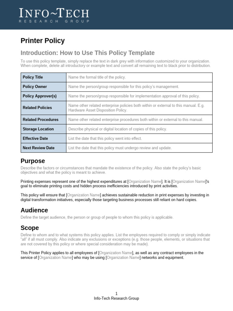 Manufacturing Printer Policy | PDF