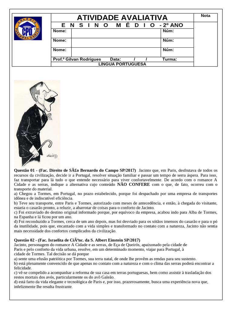 Atividade Avaliativa EM01 Acidadeeaserra Ecadequeiroz | PDF