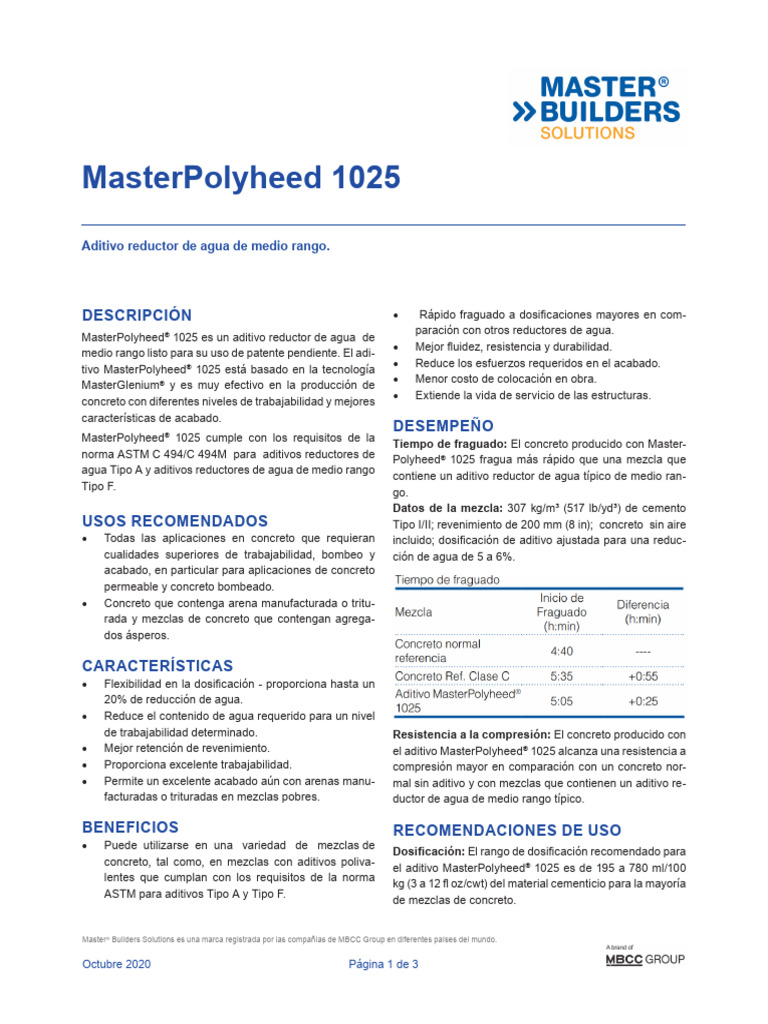 Masterpolyheed 1025 - Ficha Tecnica | PDF