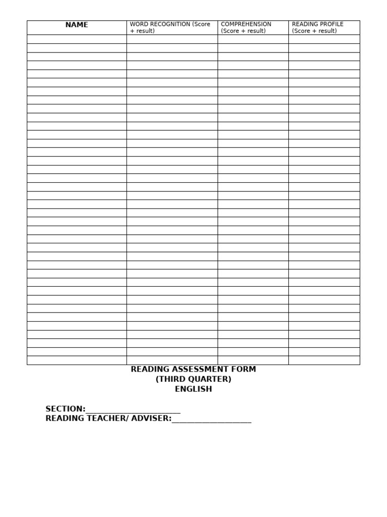Reading Assessment Form | PDF