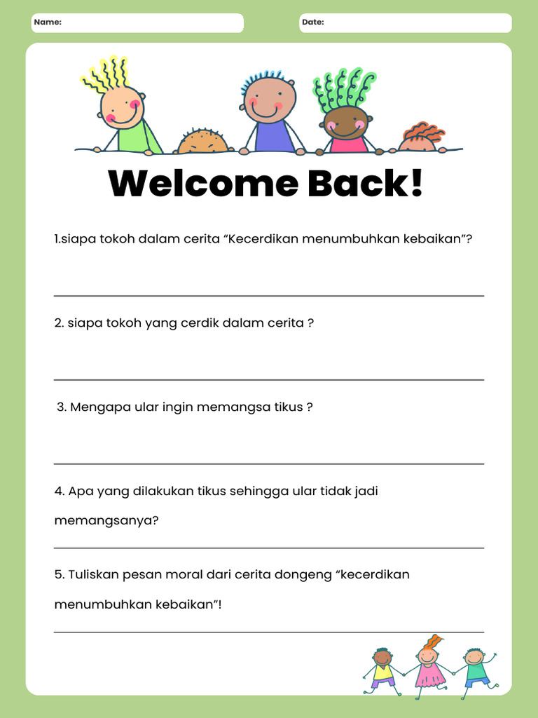 Green Illustrated Back To School Activity Worksheet | PDF