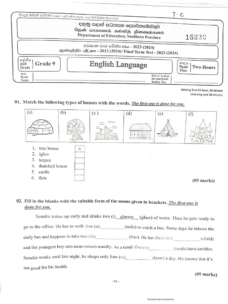 English - Grade 9 - Third Term Test 2023 - Southern | PDF