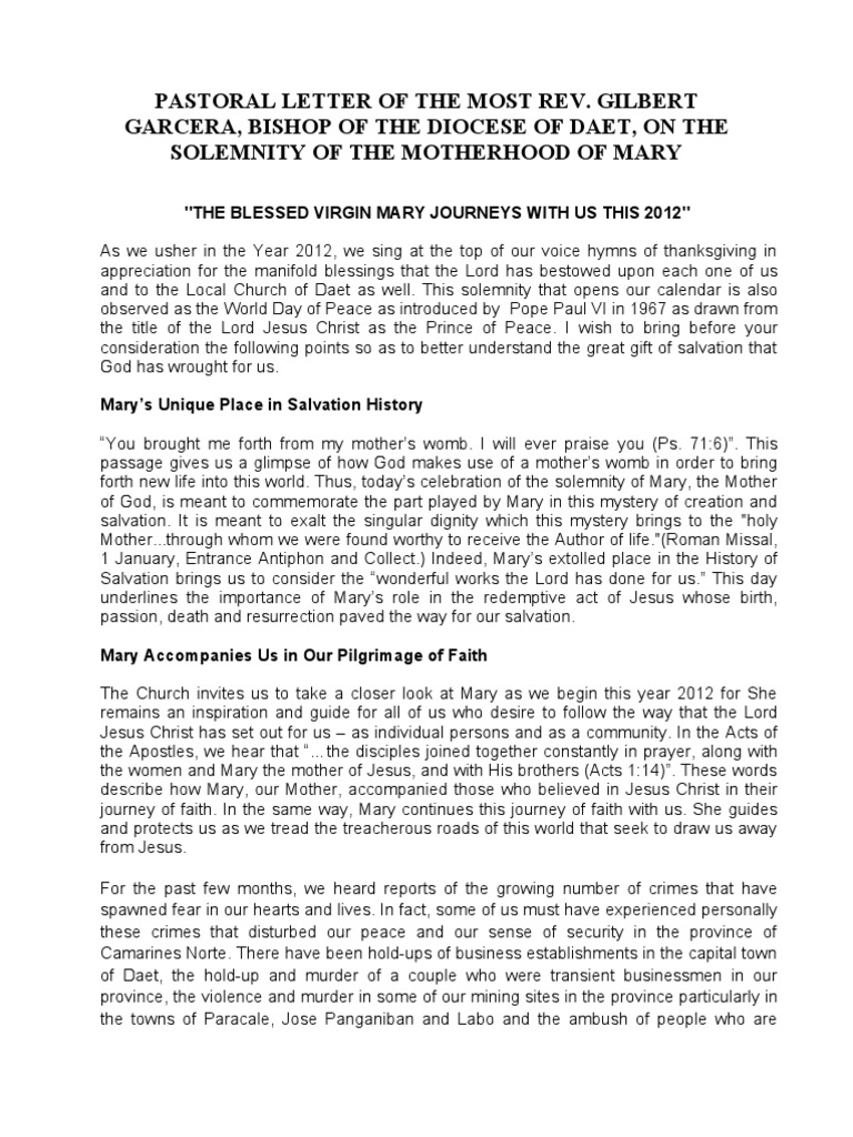 Pastoral Letter for New Year | Mary, Mother Of Jesus | Religious ...