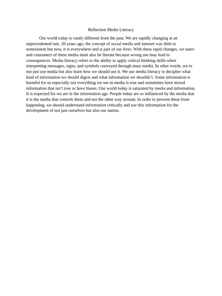 Reflection Media Literacy 102 | PDF
