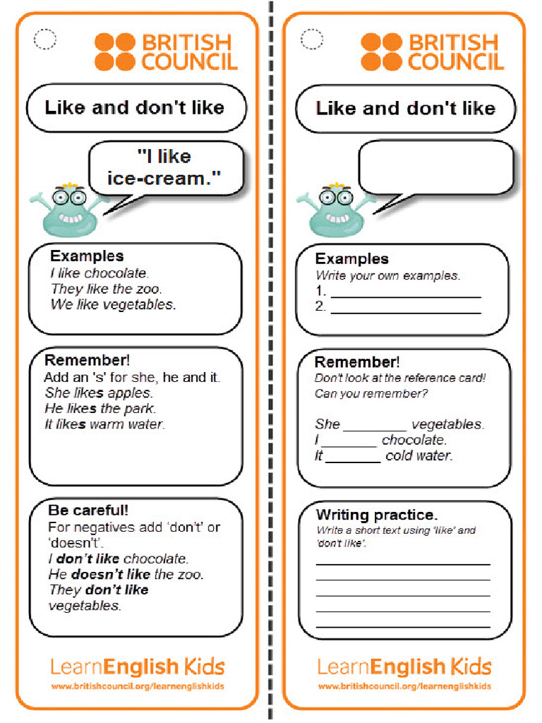 Kami Export - Grammar-Practice-Reference-Card-Like-And-Dont-Like | PDF