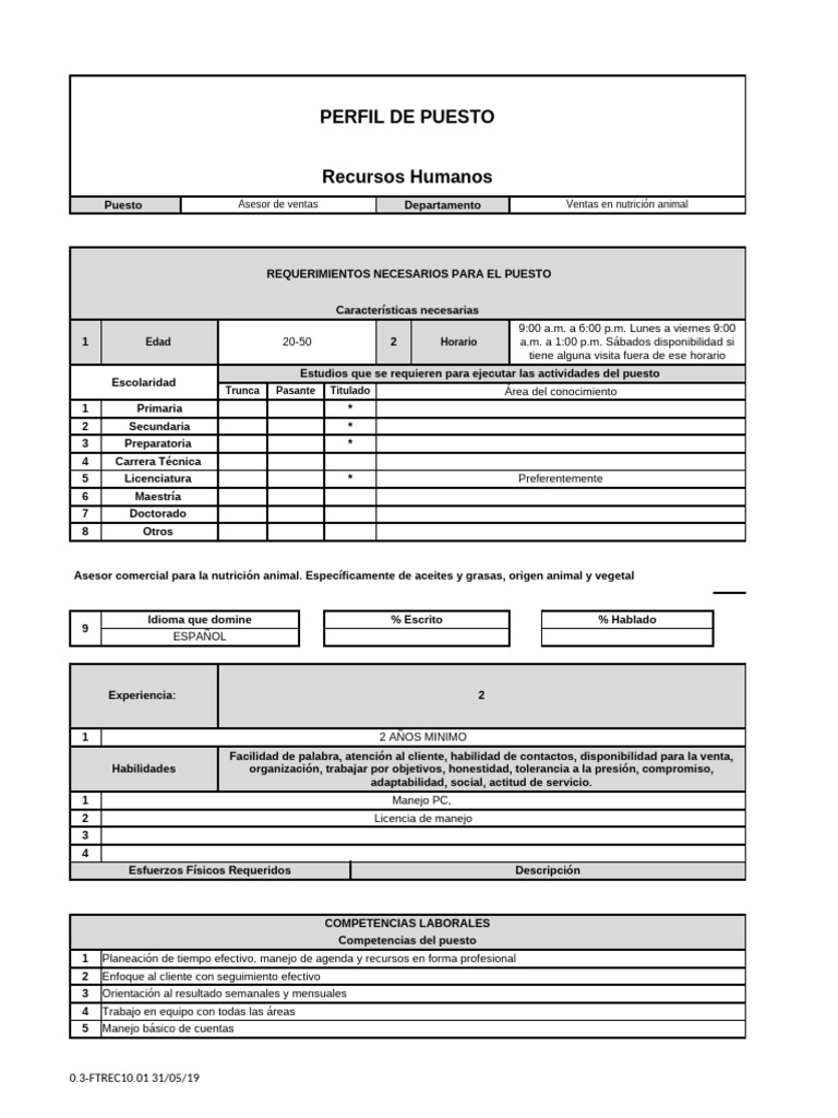 Formato Perfil y Descripción de Puesto | PDF