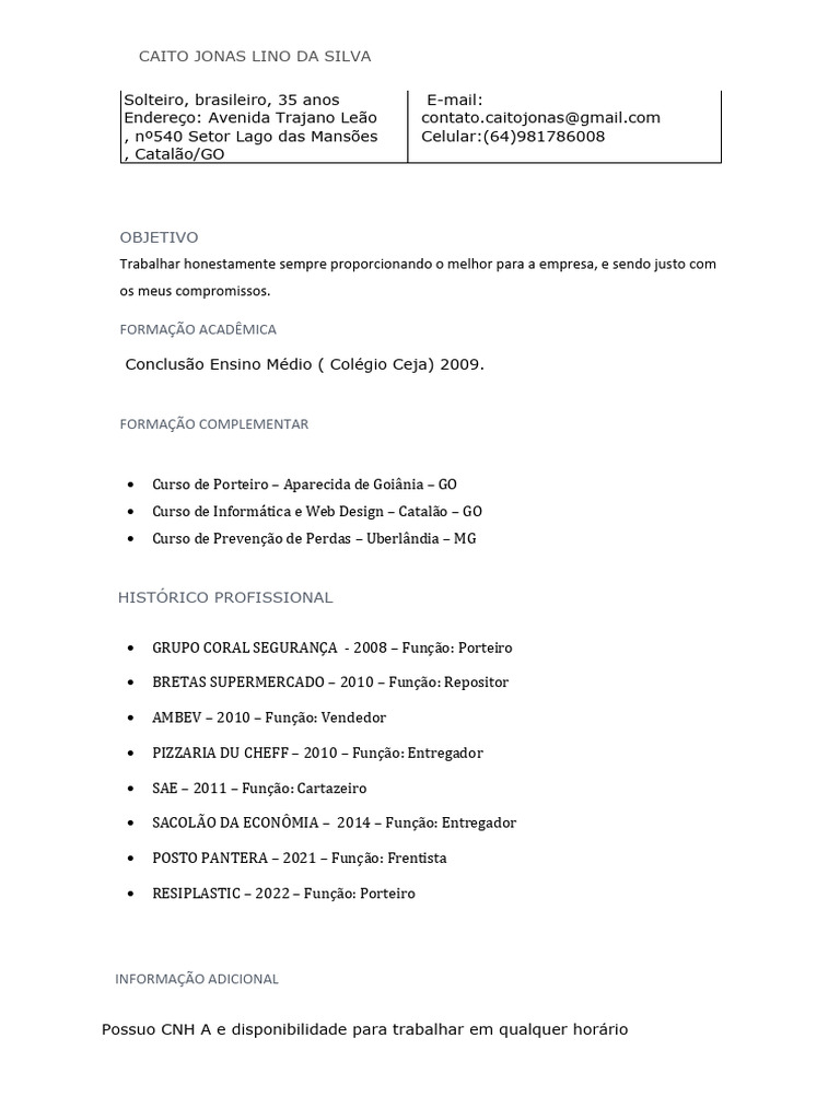 curriculum vitae Caito Jonas | PDF