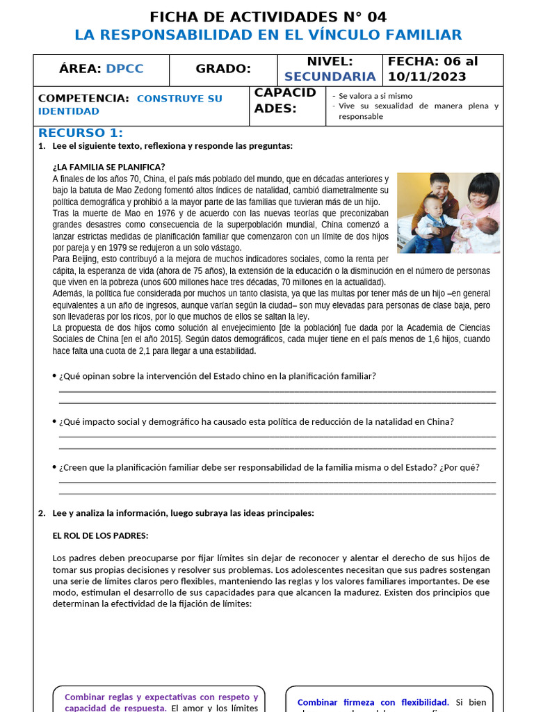 Unidad 7 - Ficha - Sem 4 - DPCC 4° | PDF