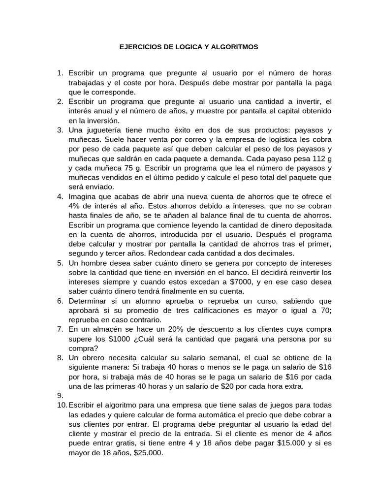 Ejercicios de Logica y Algoritmos | PDF