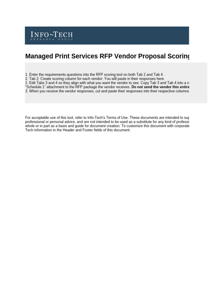 Manufactuing RFP Vendor Proposal Scoring Tool | PDF