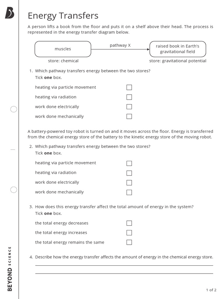 Energy Transfers Worksheet Support BW | PDF