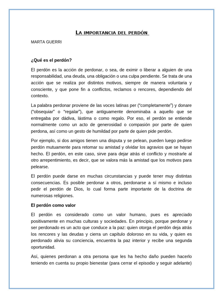 La Importancia Del Perdón | PDF | Perdón | Autoestima