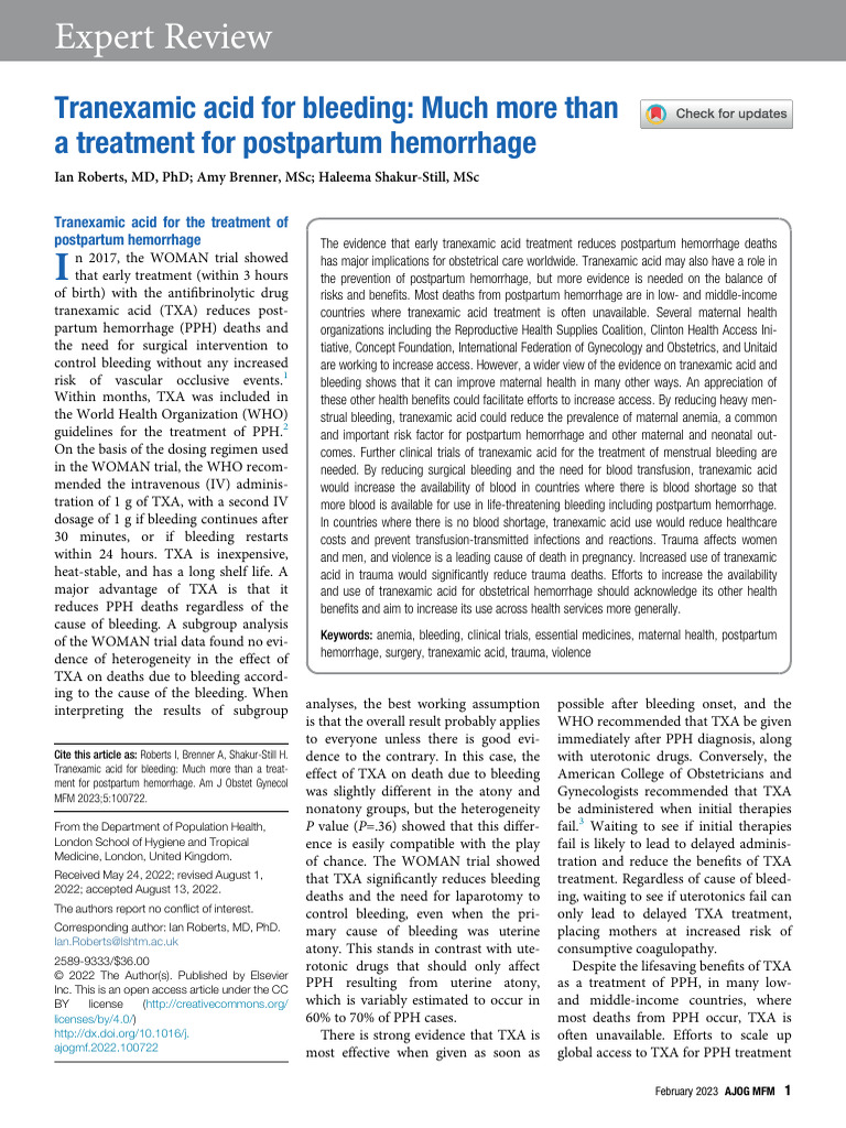 2023 Tranexamic Acid For Bleeding Much More Than A Treatment For ...