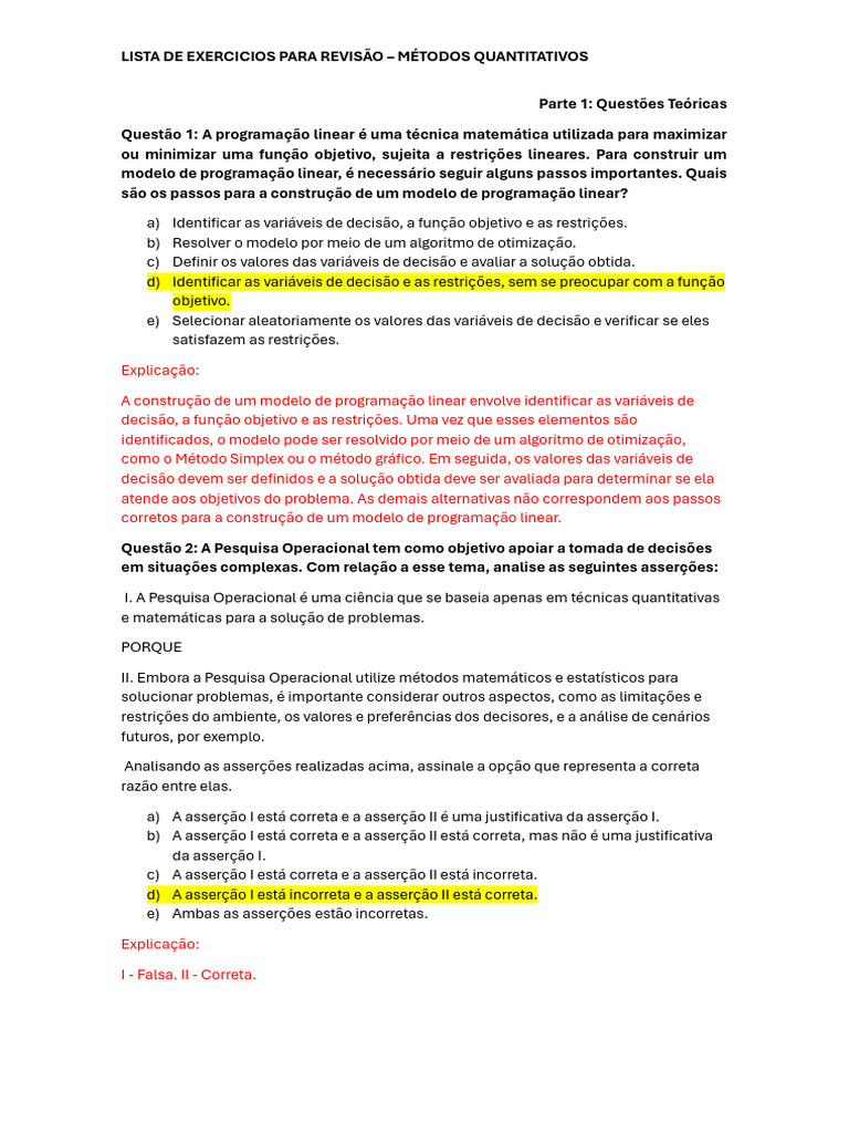 Lista de Exerc Cios - GABARITO | PDF