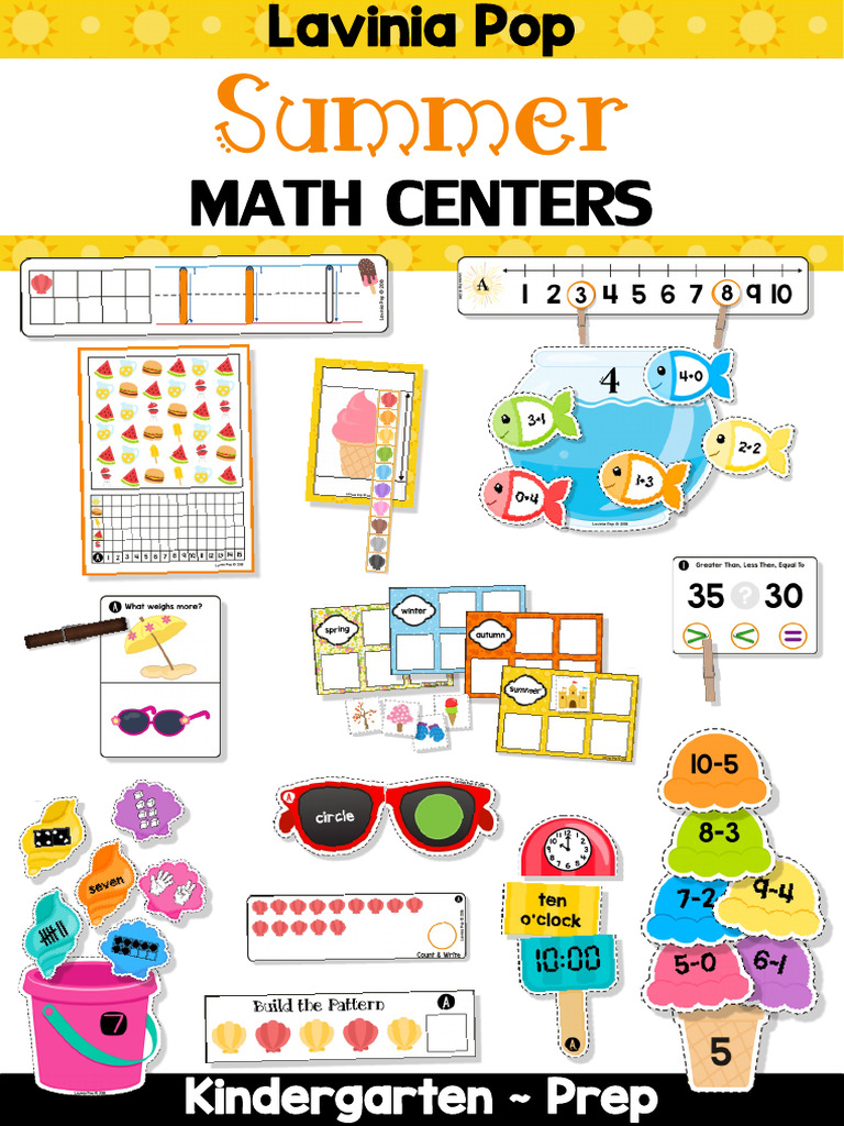 101 - Summer Math Centers for Kindergarten | PDF