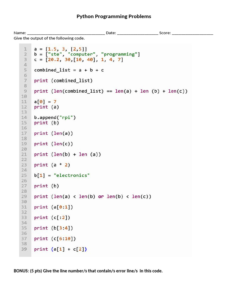 Python Programming Problems 3 | PDF