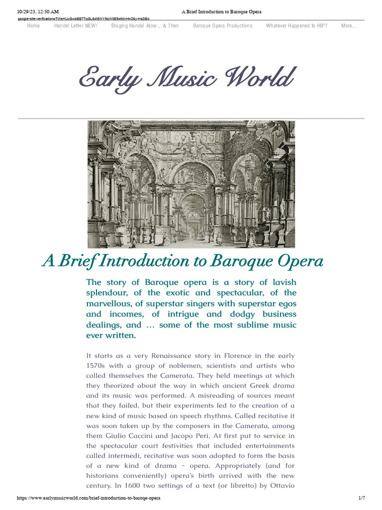 A Brief Introduction To Baroque Opera | PDF