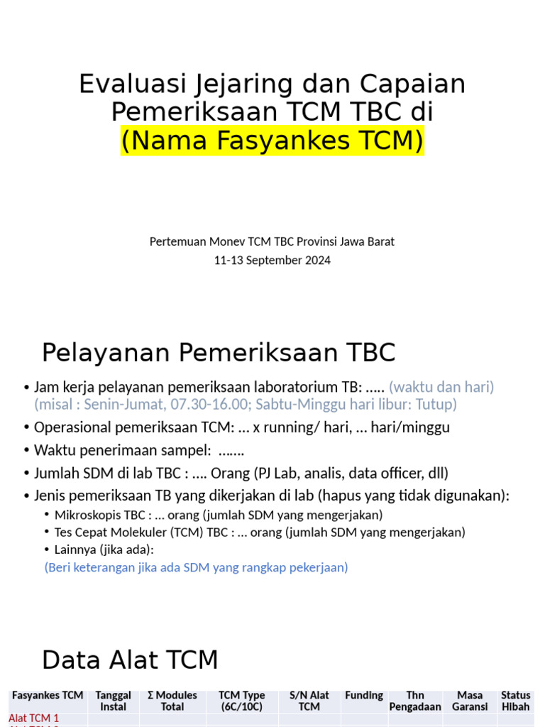 Rev - Evaluasi Jejaring Dan Capaian Pemeriksaan TCM TBC Di Fasyankes TCM | PDF