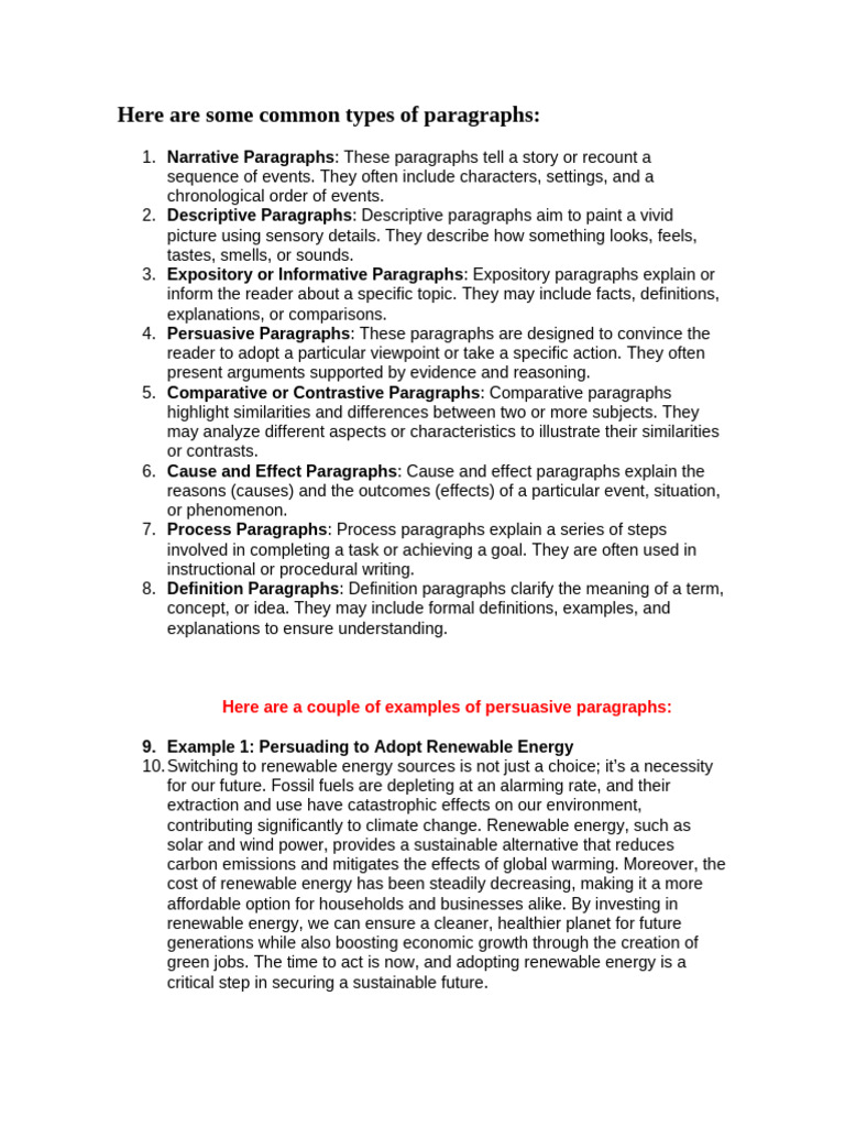 Types of Paragraphs 11th | PDF
