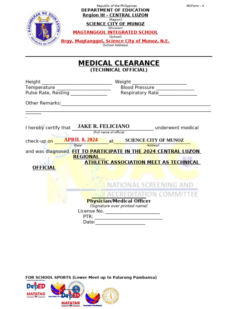 Medical For Technical Official - v2024 | PDF