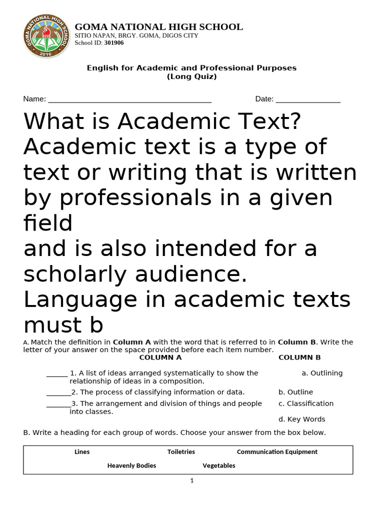 Outlining Long Quiz | PDF