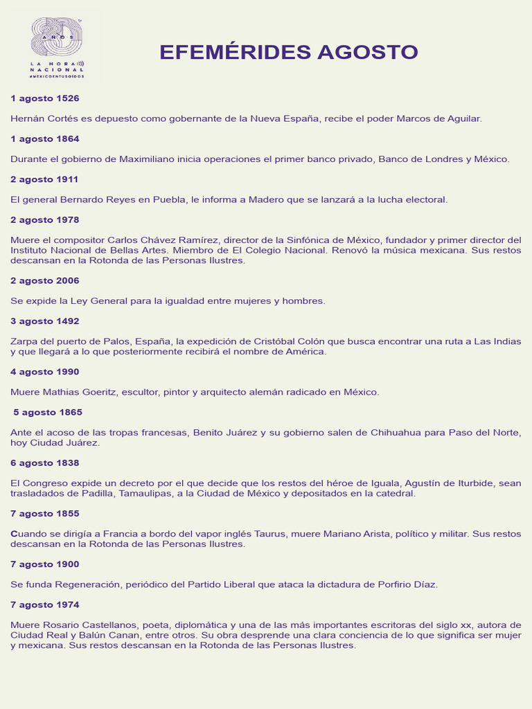 Efemerides Agosto | PDF