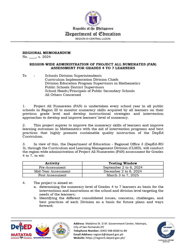 8 20 24 Rm Administration of Pan Assessment Tools | PDF