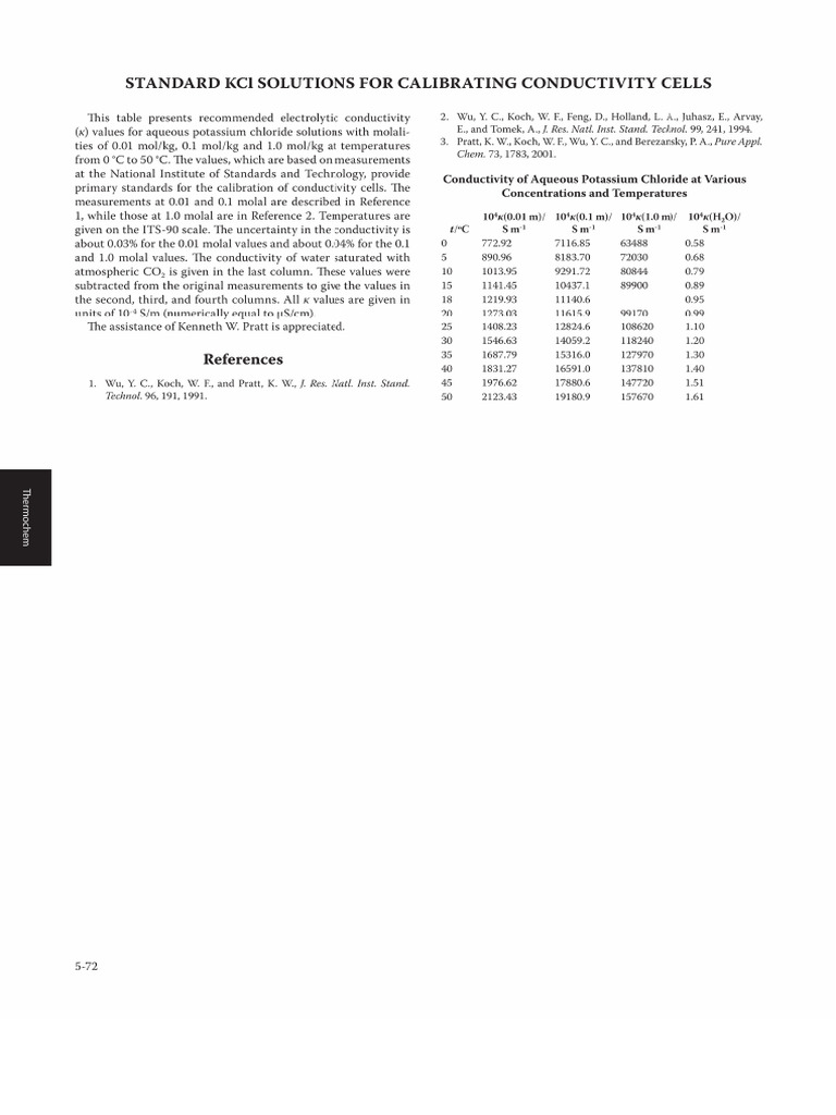 Standard KCL Solutions For Calibrating Conductivity Cells | PDF