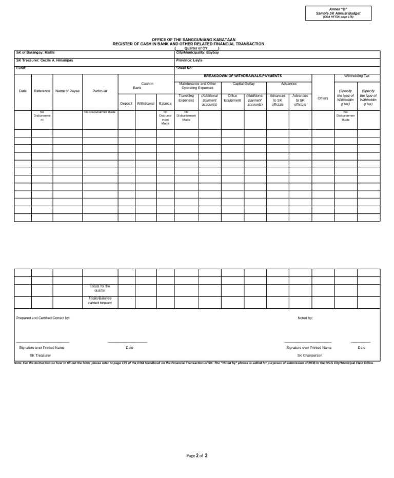 3.6 SK MC - Annex D RCB Register of Cash in Bank and Other Related ...