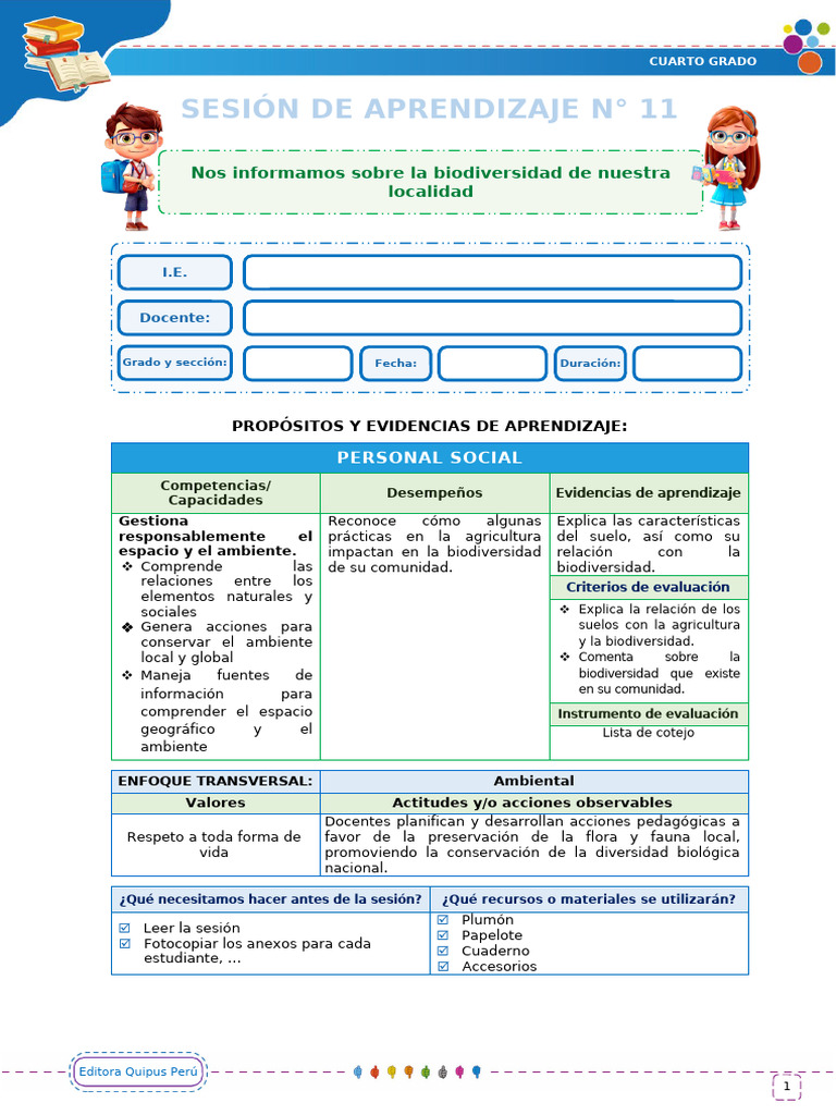 Sesiones de Aprendizaje - Semana 2 - UD VII - Editora Quipus Perú | PDF