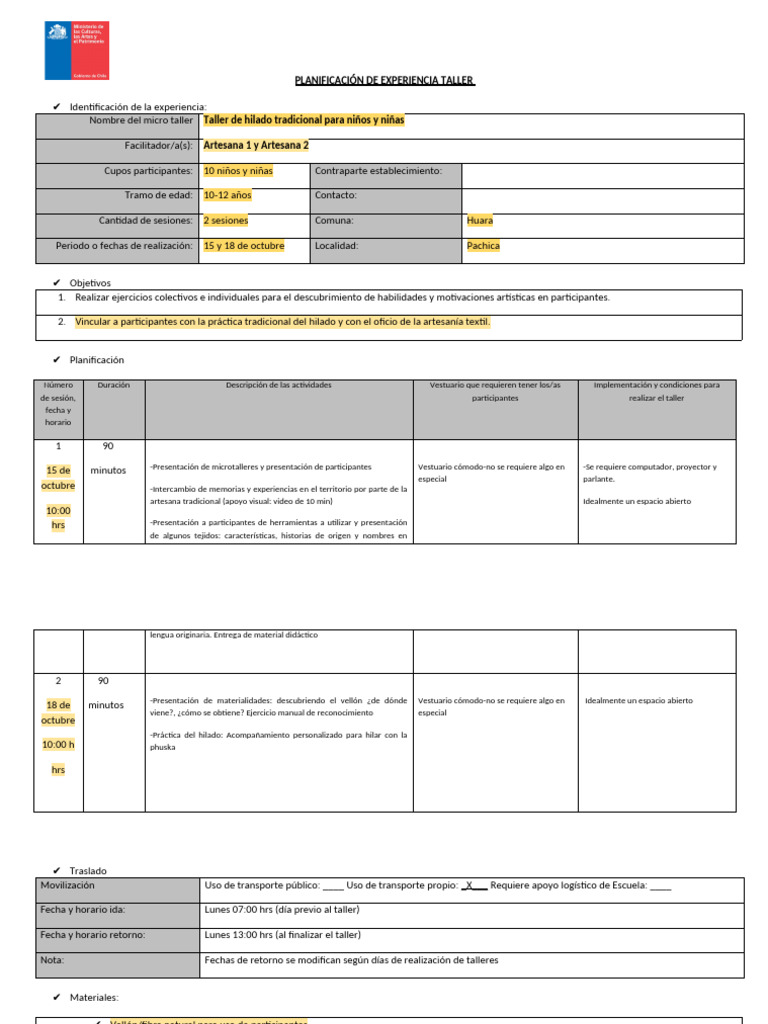 Planificación Micro Talleres | PDF | Spinning (Textiles)