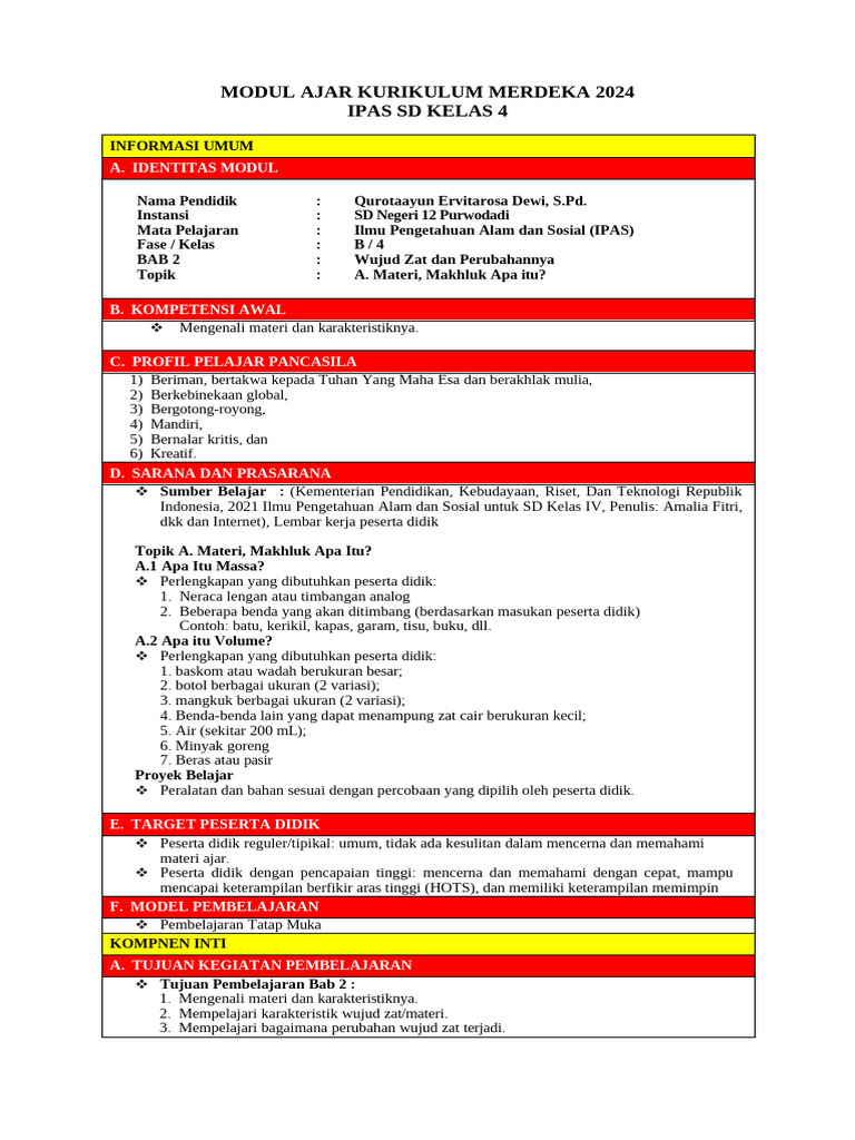Modul Ajar IPAS BAB 2 - Rosa | PDF