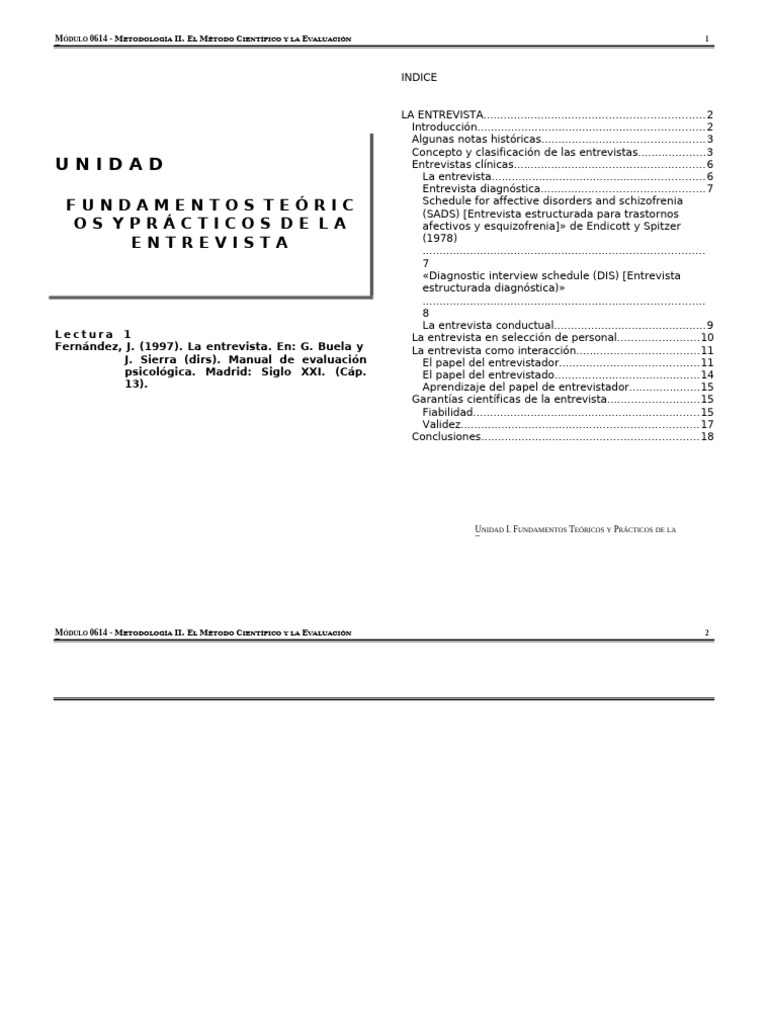 Fernández, J. (1997) - La Entrevista. en G. Buela y J. Sierra (Dirs ... Fernández, J. (1997) - La Entrevista. en G. Buela y J. Sierra (Dirs ...