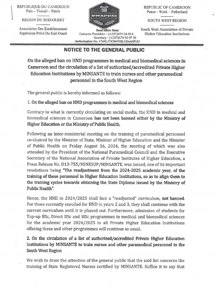 Notice on Alleged HND Ban | PDF