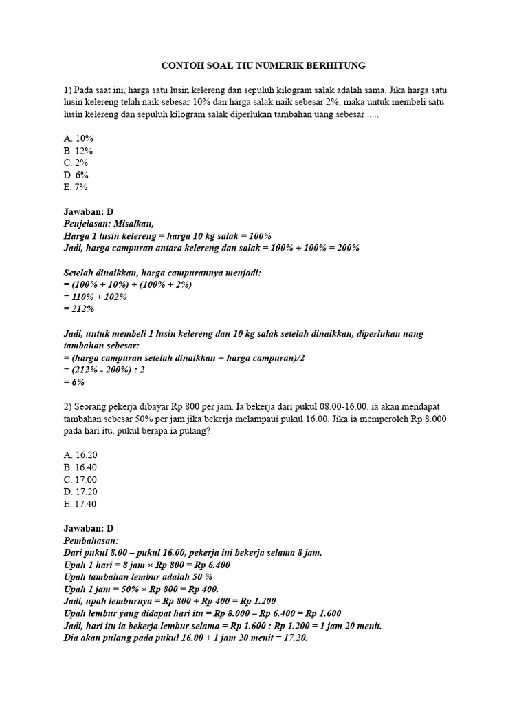 Soal TIU Numerik Berhitung | PDF