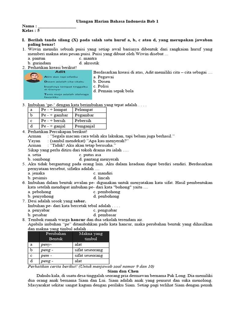 2 Rangkap Soal Ulangan B Indo Bab 1 Kelas 5 | PDF