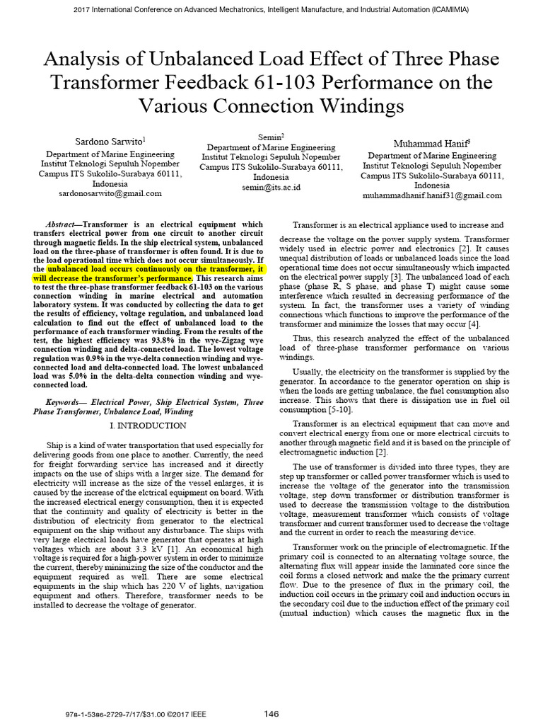 Analysis of Unbalanced Load Effect of Three Phase Transformer Feedback ...