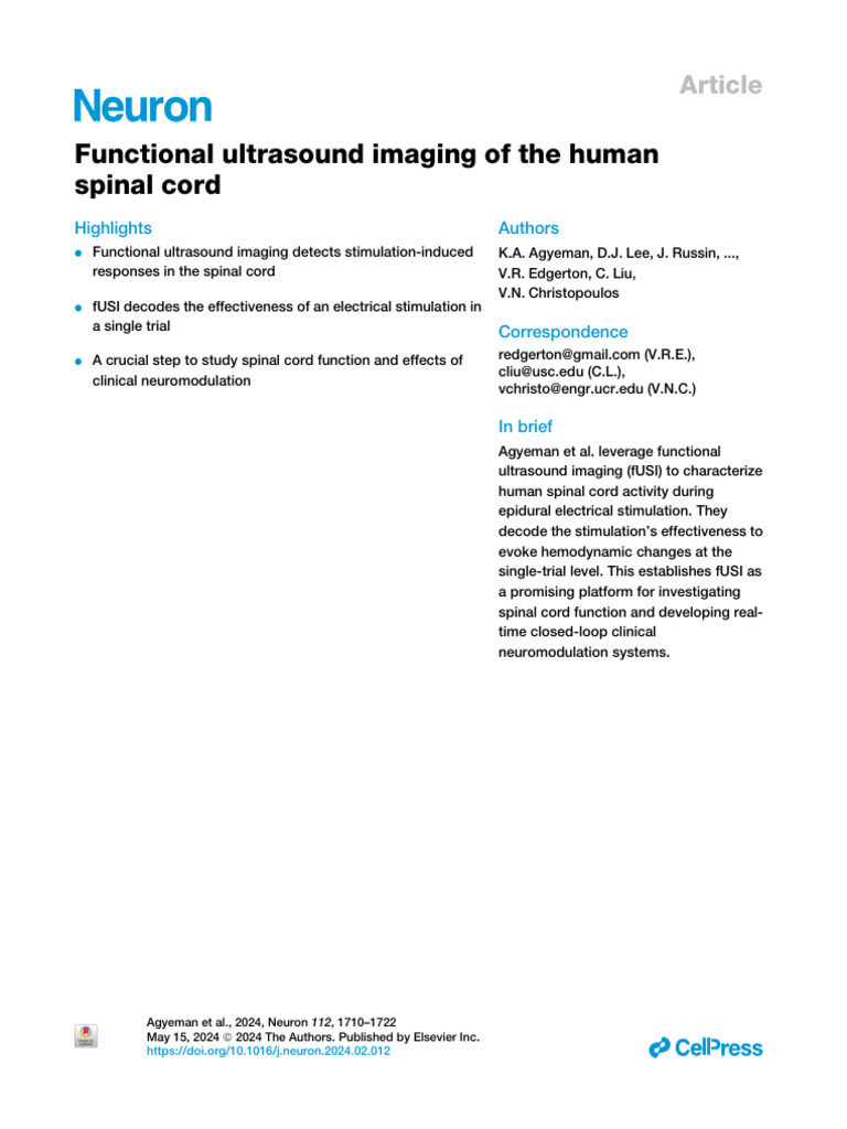 Functional Ultrasound Imaging of the Human Spinal | PDF