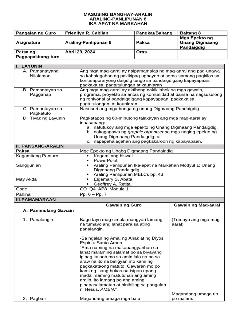 AP8 EpektoNgUnangDigmaangPandaigdig LP. | PDF