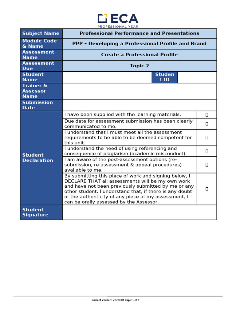 Module 3 - Topic 2 Assessment - PPP Developing A Professional Profile and Brand | PDF