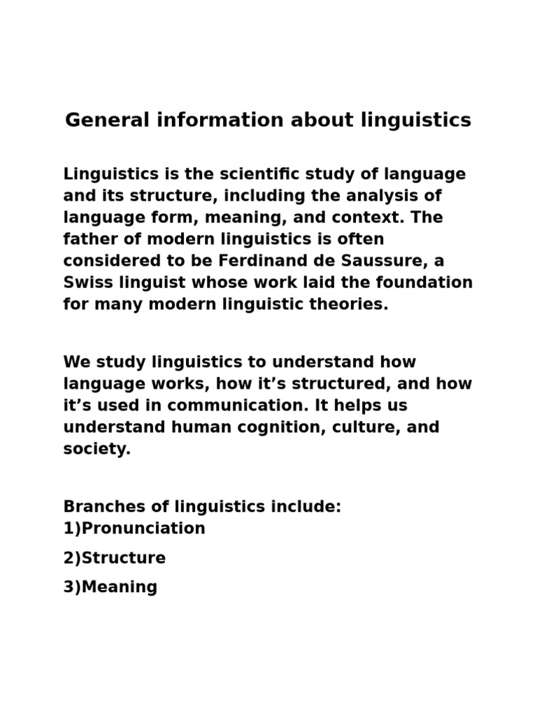 Overview of Linguistics and Its Branches | PDF | Linguistics | Semantics