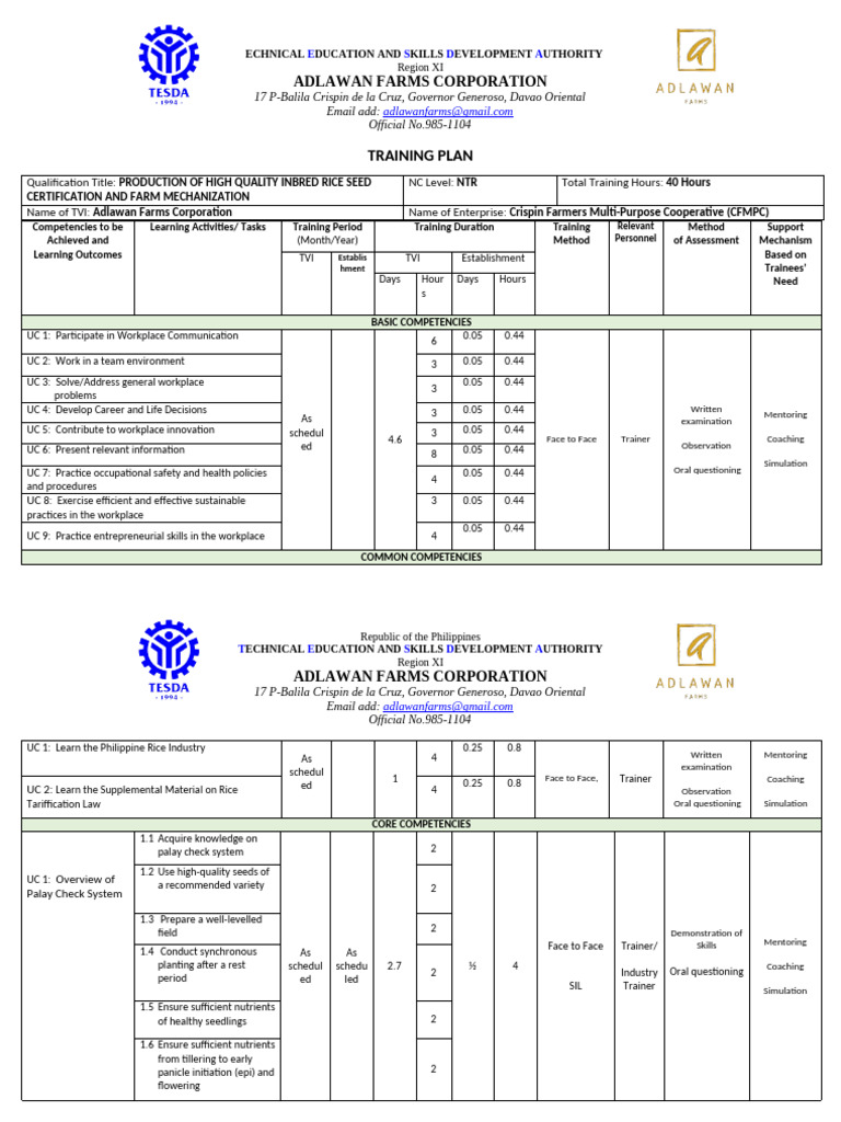 SIL Training Plan (FFS) | PDF