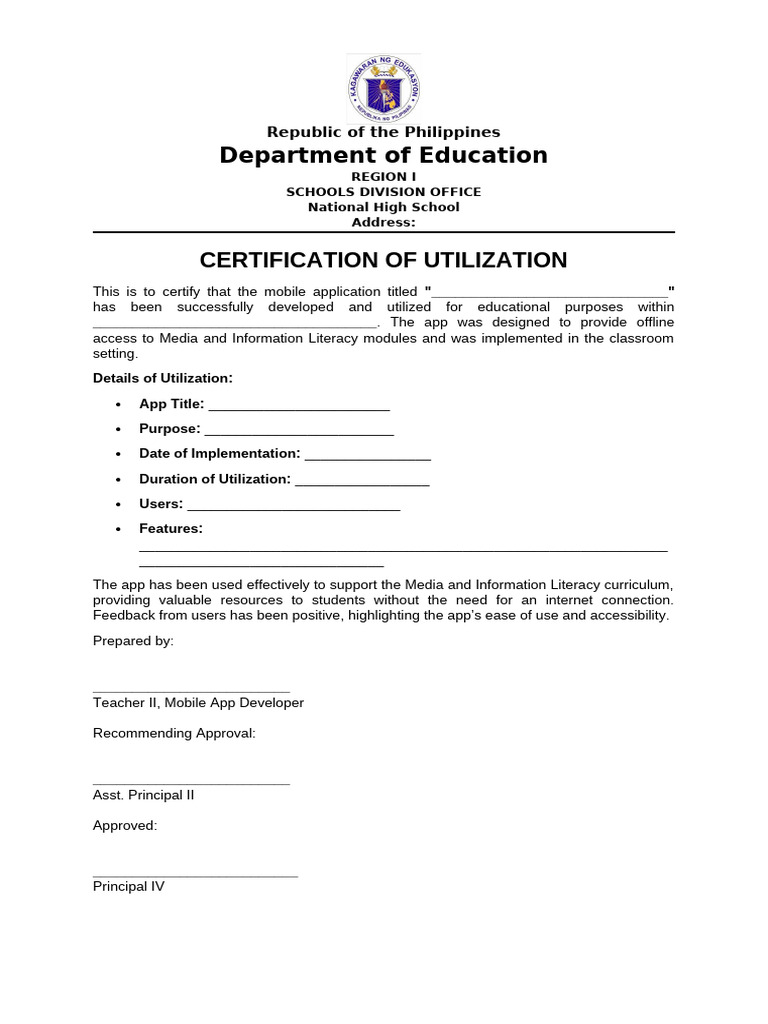 Certificate of Utilization | PDF