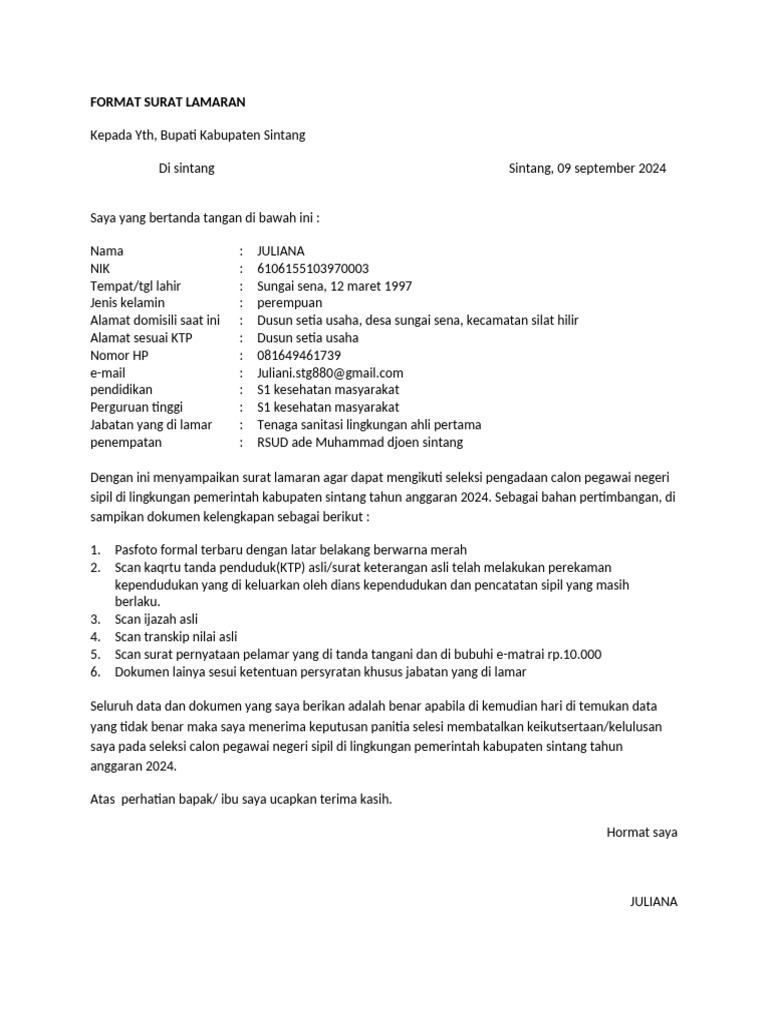 Format Surat Lamaran | PDF