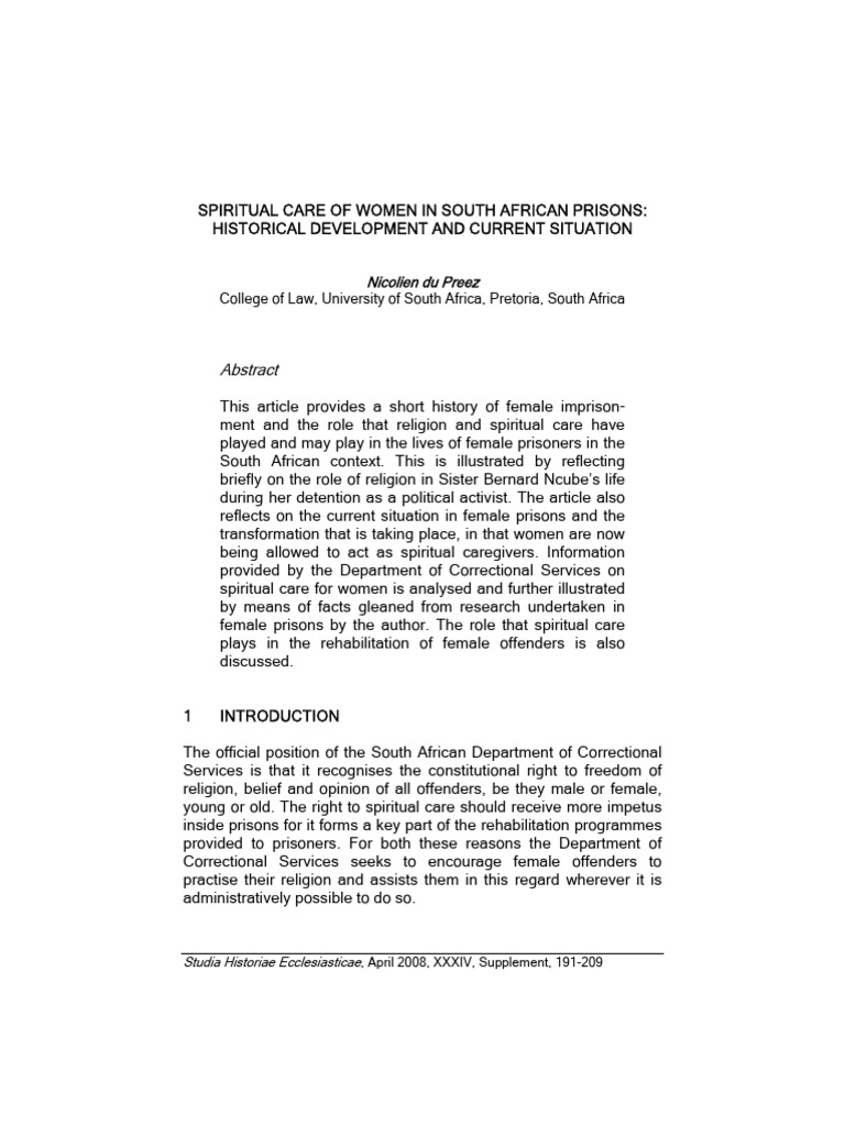 SPIRITUAL CARE OF WOMEN IN SOUTH AFRICAN PRISONS | PDF