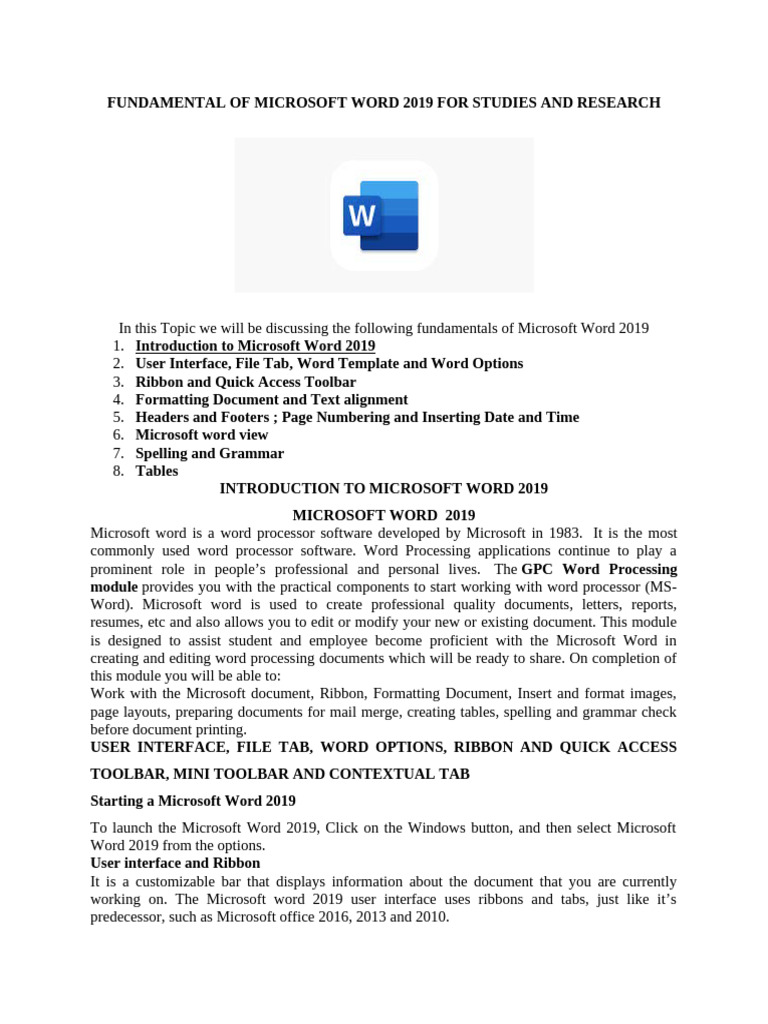 FUNDAMENTAL - OF - MICROSOFT - WORD - 2019 - FOR - STUDIES - AND ...