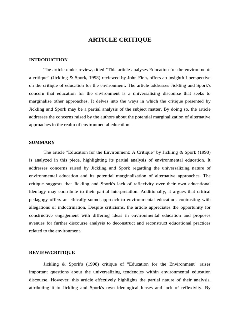 A Book Review and Article Critique 2 | PDF